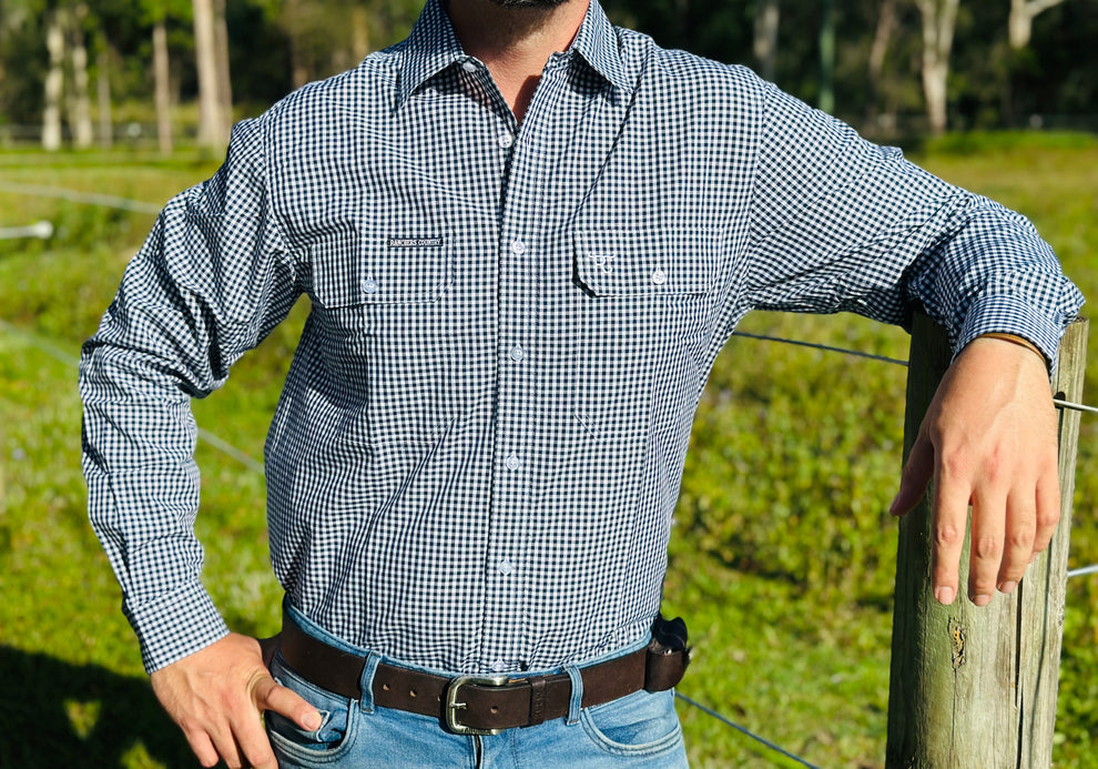 RC "Ranch" Men's Long Sleeve Full Button Work Shirt- Navy Check ...